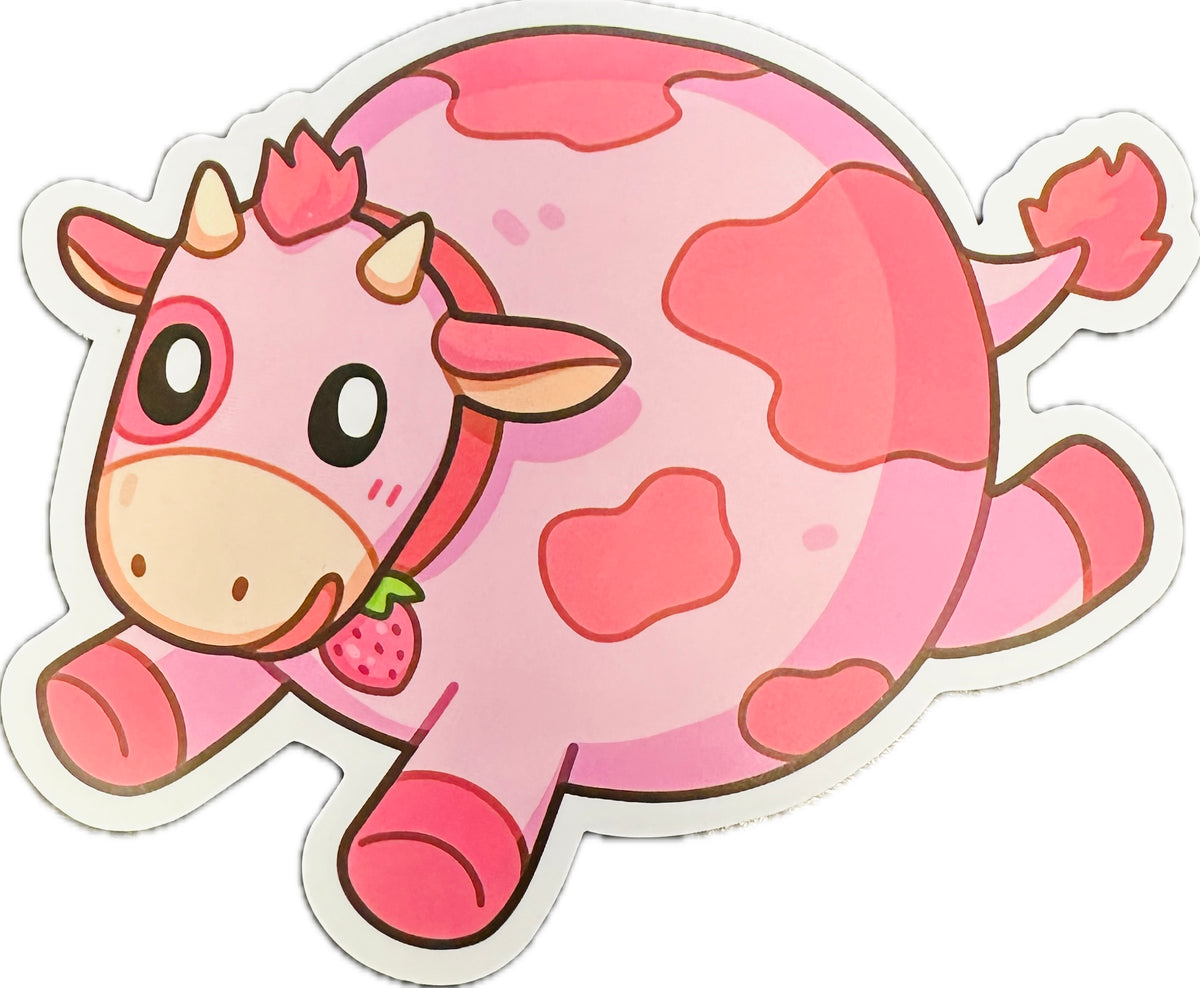 Strawberry Cow Sticker 3" – www.shoptherocket.com